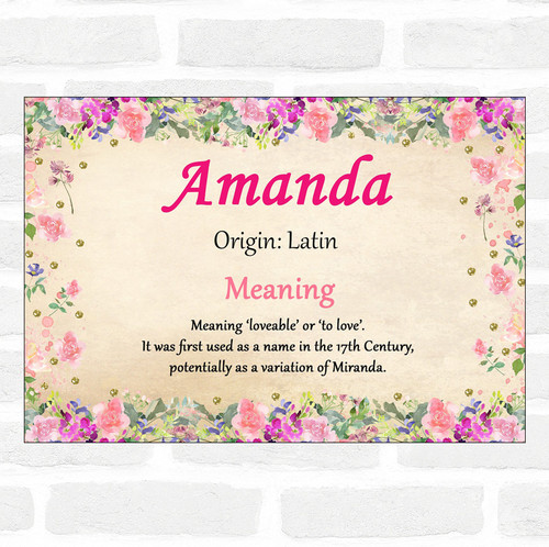 Amanda Name Meaning Floral Certificate - The Card Zoo