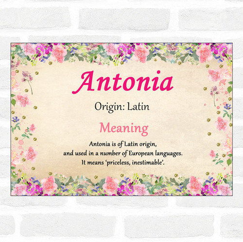 Antonia Name Meaning Floral Certificate - The Card Zoo