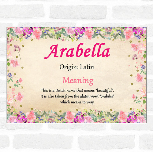 Arabella Name Meaning Floral Certificate - The Card Zoo