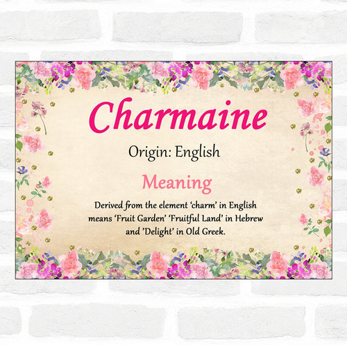 Charmaine Name Meaning Floral Certificate - The Card Zoo