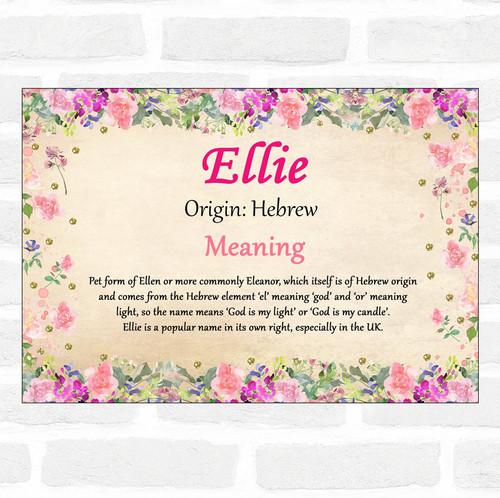 Ellie Name Meaning Floral Certificate - The Card Zoo