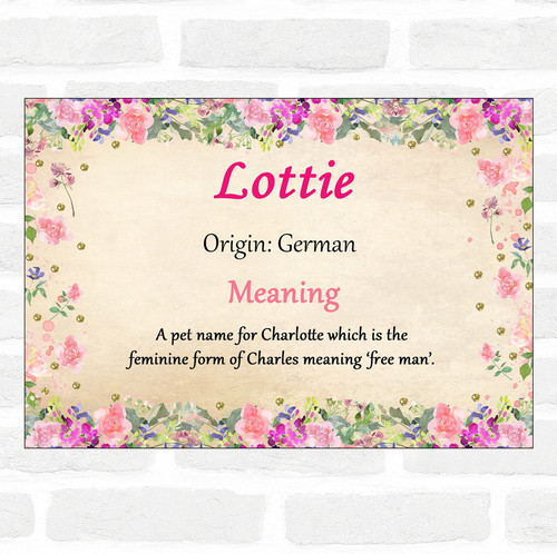 Lottie Name Meaning Floral Certificate - The Card Zoo