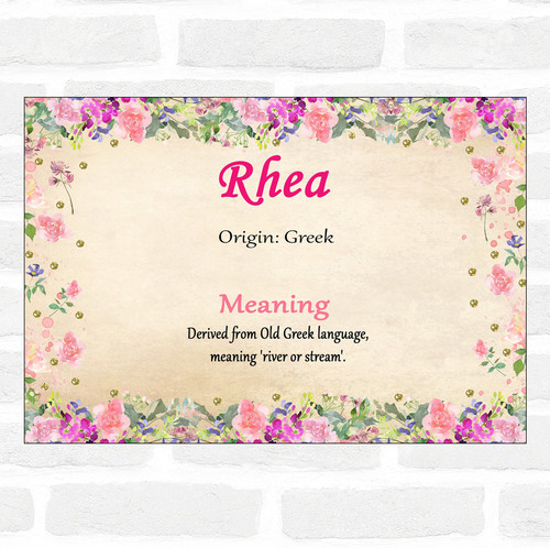 Rhea Name Meaning Floral Certificate - The Card Zoo