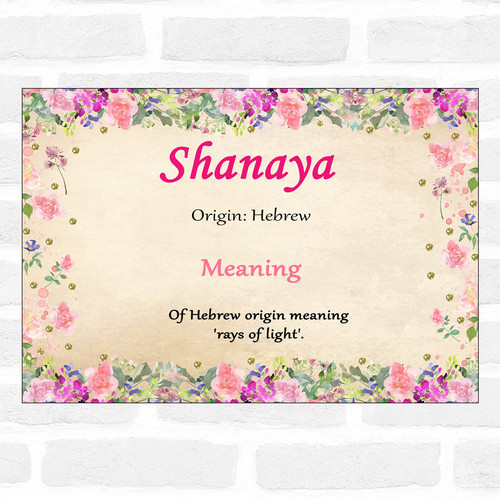 Shanaya Name Meaning Floral Certificate - The Card Zoo