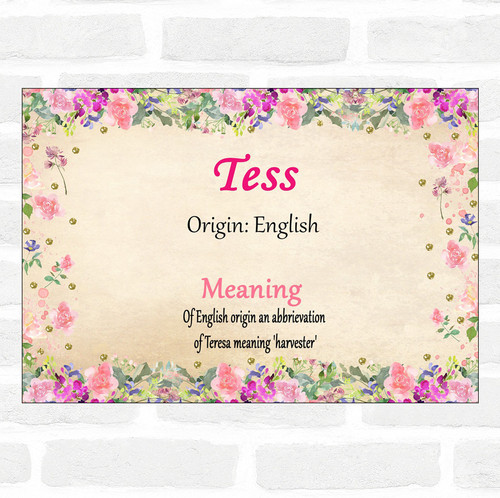 Tess Name Meaning Floral Certificate - The Card Zoo