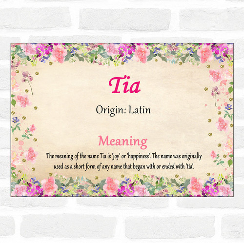 Tia Name Meaning Floral Certificate - The Card Zoo