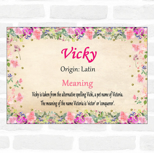 Vicky Name Meaning Floral Certificate - The Card Zoo