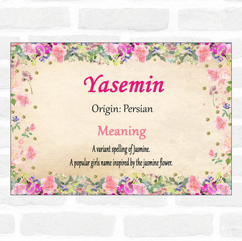 Yasemin Name Meaning Floral Certificate - The Card Zoo