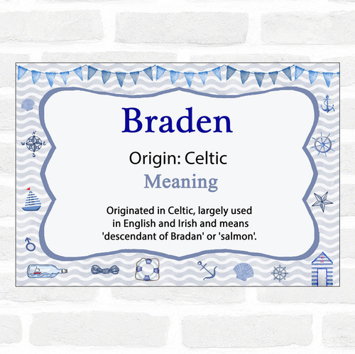 Braden Name Meaning Nautical Certificate - The Card Zoo