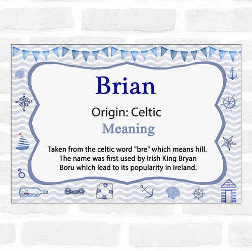 Brian Name Meaning Nautical Certificate - The Card Zoo