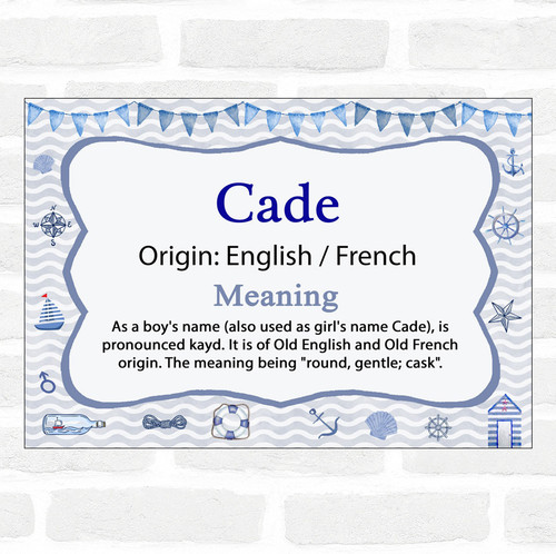 Cade Name Meaning Nautical Certificate - The Card Zoo