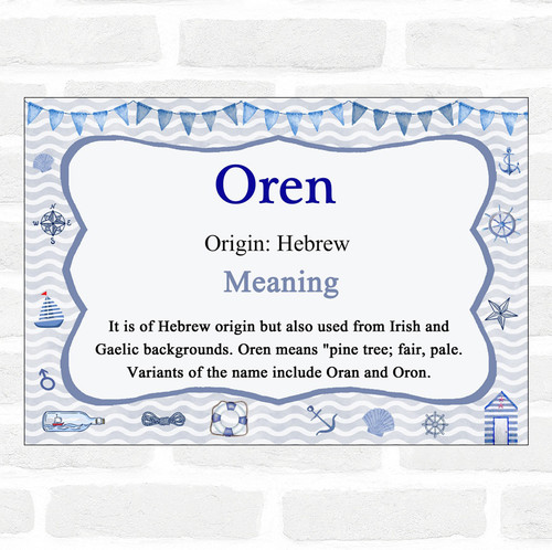 Oren Name Meaning Nautical Certificate - The Card Zoo