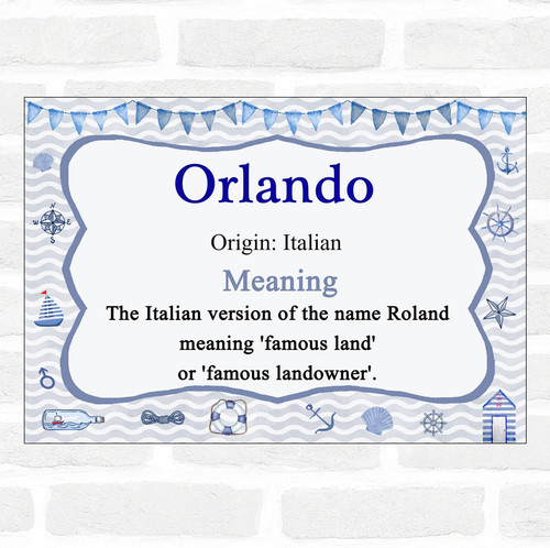 Orlando Name Meaning Nautical Certificate - The Card Zoo