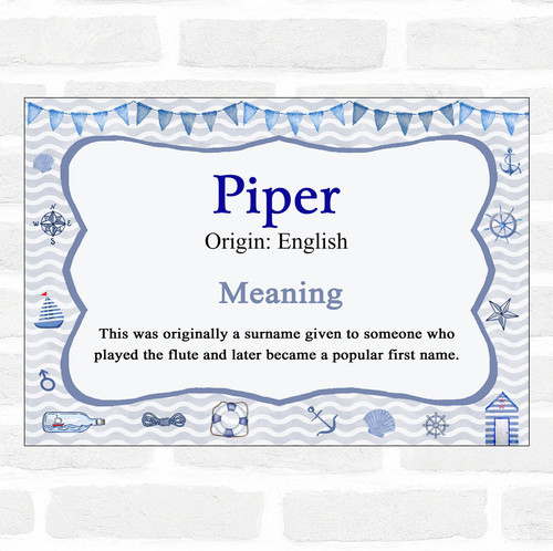 Piper Name Meaning Nautical Certificate - The Card Zoo