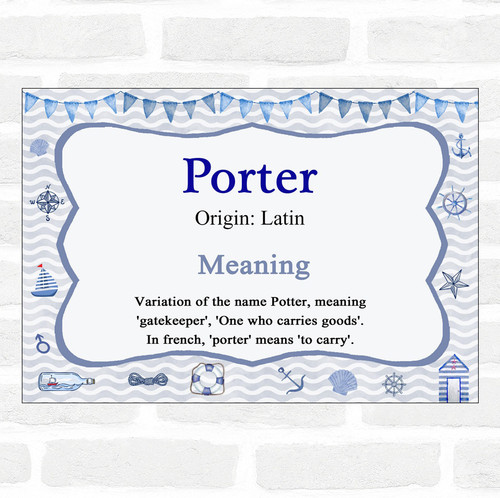 Porter Name Meaning Nautical Certificate - The Card Zoo