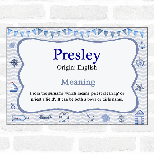 Presley Name Meaning Nautical Certificate - The Card Zoo