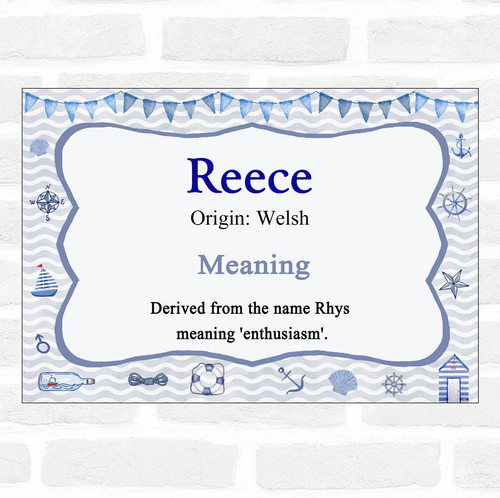 Reece Name Meaning Nautical Certificate - The Card Zoo
