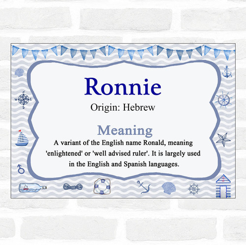 Ronnie Name Meaning Nautical Certificate - The Card Zoo