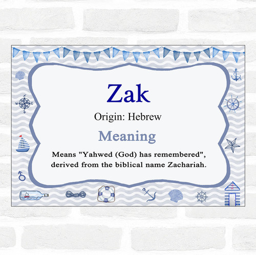 Zak Name Meaning Nautical Certificate - The Card Zoo