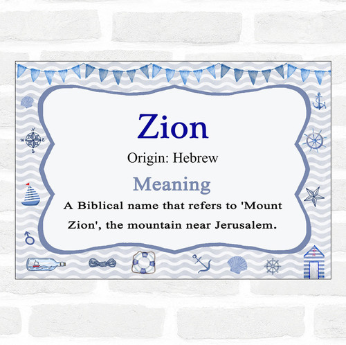 Zion Name Meaning Nautical Certificate - The Card Zoo