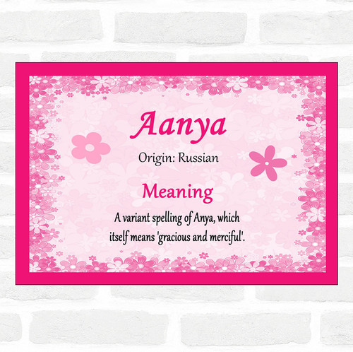 Aanya Name Meaning Pink Certificate - The Card Zoo