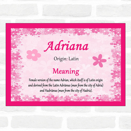 Adriana Name Meaning Pink Certificate - The Card Zoo