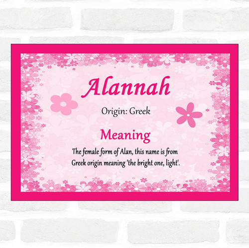 Alannah Name Meaning Pink Certificate - The Card Zoo