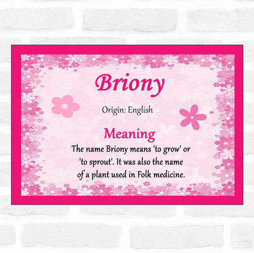 Briony Name Meaning Pink Certificate - The Card Zoo