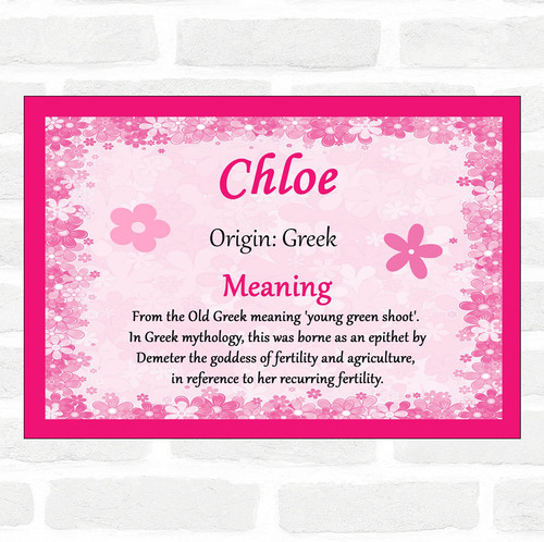 Chloe Name Meaning Pink Certificate - The Card Zoo