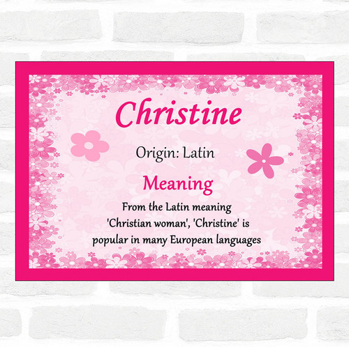 Christine Name Meaning Pink Certificate - The Card Zoo