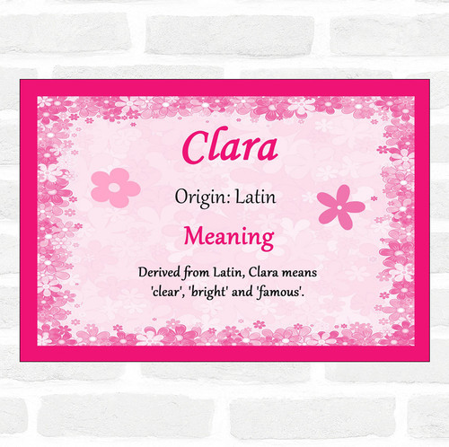 Clara Name Meaning Pink Certificate - The Card Zoo