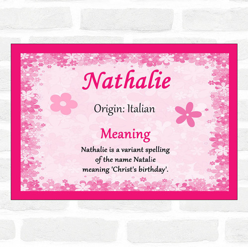 Nathalie Name Meaning Pink Certificate - The Card Zoo