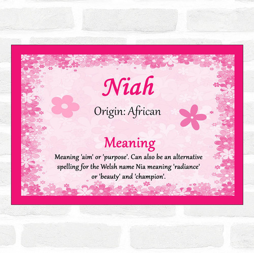 Niah Name Meaning Pink Certificate - The Card Zoo