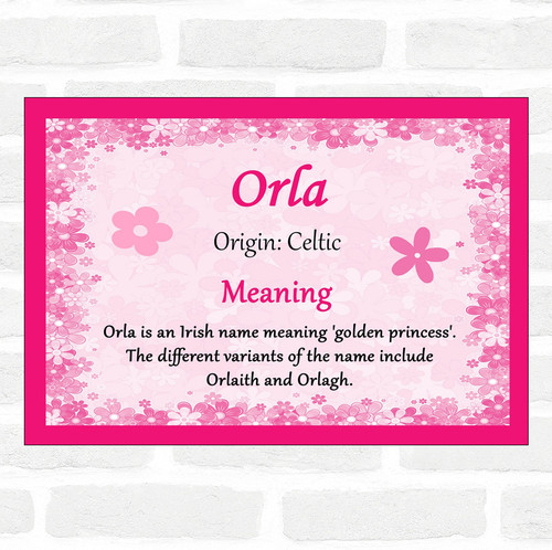 Orla Name Meaning Pink Certificate - The Card Zoo