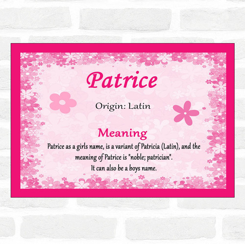 Patrice Name Meaning Pink Certificate - The Card Zoo