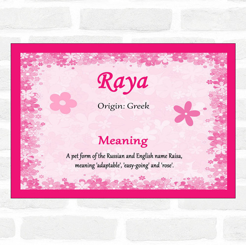 Raya Name Meaning Pink Certificate - The Card Zoo