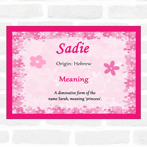 Sadie Name Meaning Pink Certificate - The Card Zoo