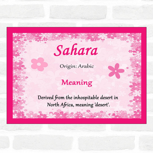 Sahara Name Meaning Pink Certificate - The Card Zoo