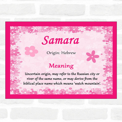 Samara Name Meaning Pink Certificate - The Card Zoo