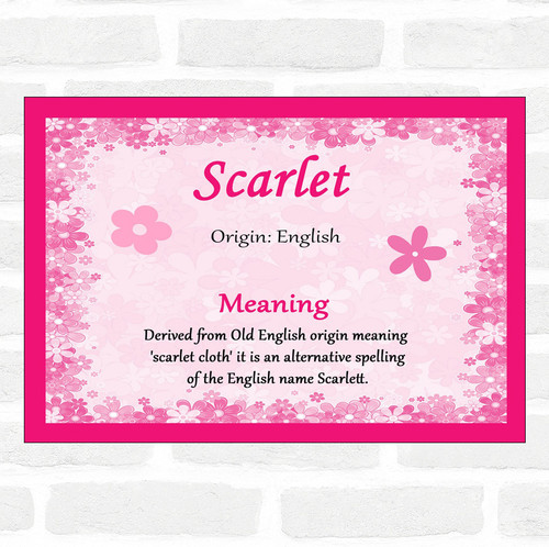 Scarlet Name Meaning Pink Certificate - The Card Zoo