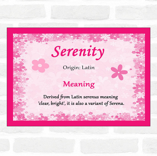 Serenity Name Meaning Pink Certificate - The Card Zoo