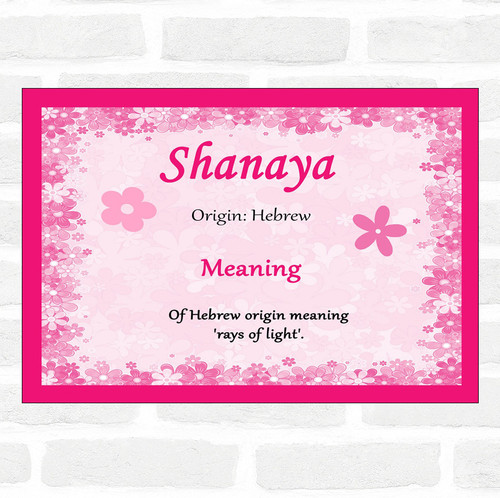 Shanaya Name Meaning Pink Certificate - The Card Zoo