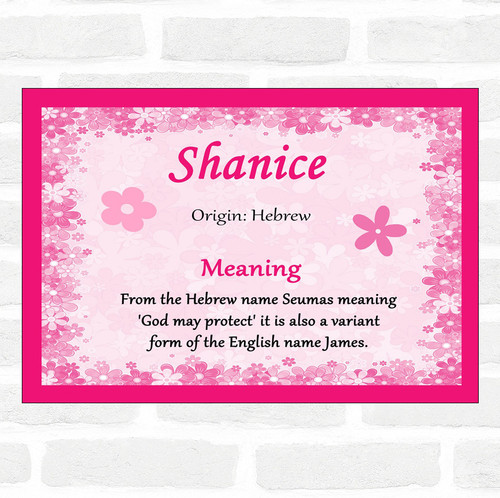 Shanice Name Meaning Pink Certificate - The Card Zoo