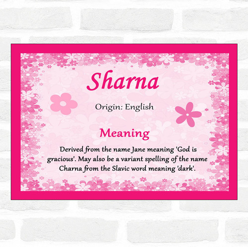 Sharna Name Meaning Pink Certificate - The Card Zoo