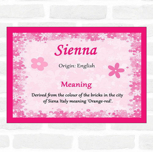 Sienna Name Meaning Pink Certificate - The Card Zoo
