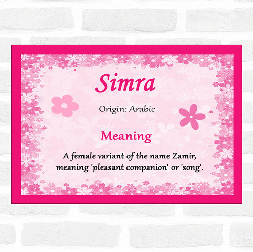 Simra Name Meaning Pink Certificate - The Card Zoo