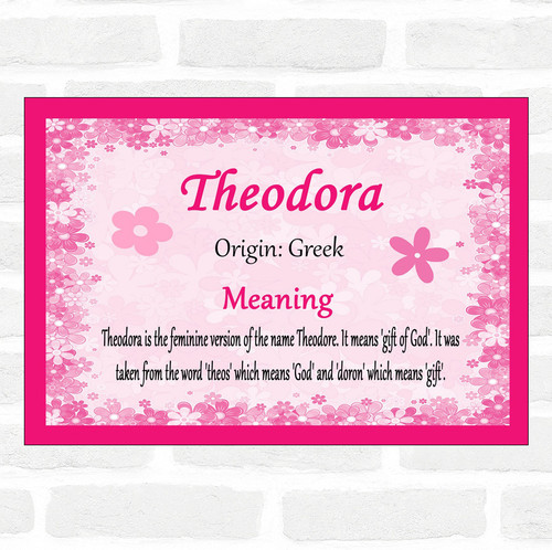 Theodora Name Meaning Pink Certificate - The Card Zoo