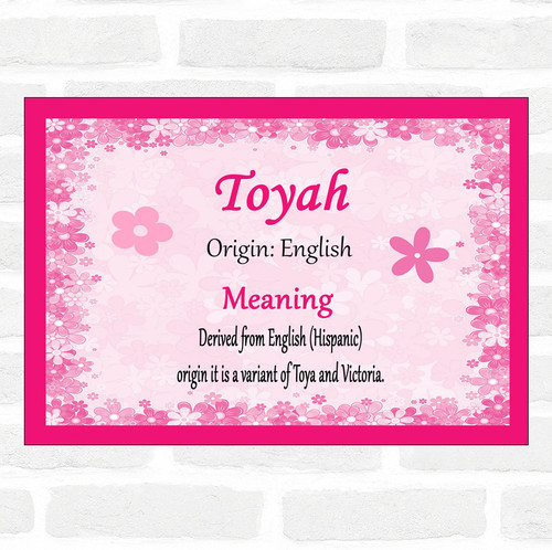 Toyah Name Meaning Pink Certificate - The Card Zoo