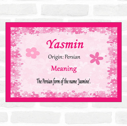 Yasmin Name Meaning Pink Certificate - The Card Zoo