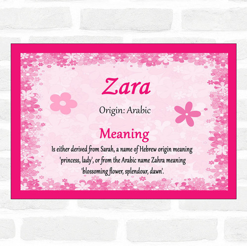 Zara Name Meaning Pink Certificate - The Card Zoo